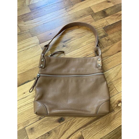 Fossil | Bags | Fossil Brown Pebbled Leather Shoulder Bag Unique Handle ...